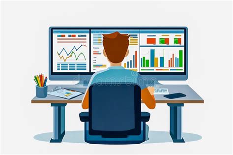 A Vector Illustration Of A Financial Analyst Working On Reports With