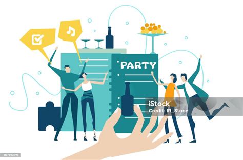 파티에서 행복한 젊은이 춤과 인생을 즐기고 파티에 남자와 여자 생일 축하해요 다른 사람들이 함께 재미있다 개념에 대한 스톡 벡터