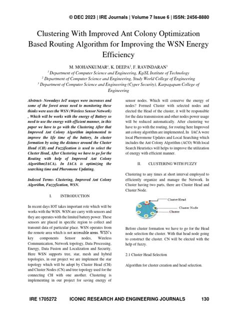Clustering With Improved Ant Colony Optimization Based Routing