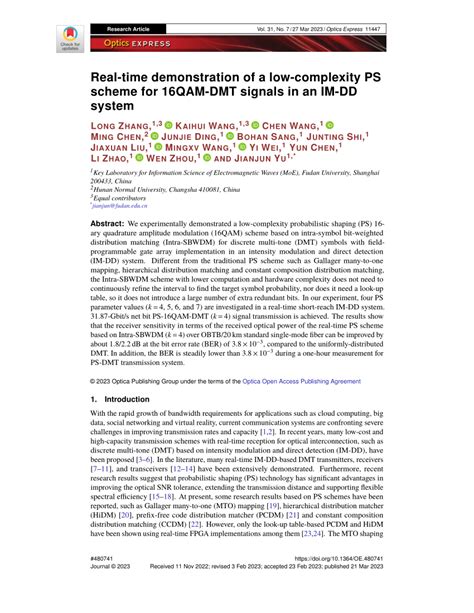 Pdf Real Time Demonstration Of A Low Complexity Ps Scheme For 16qam Dmt Signals In An Im Dd System