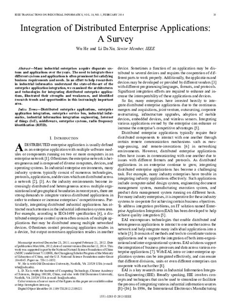 Pdf Integration Of Distributed Enterprise Applications A Survey