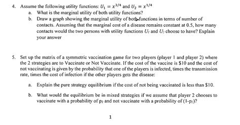 solved 4 assume the following utility functions u1 x3 4