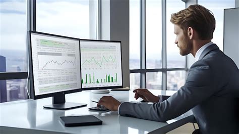 Premium Photo Businessman Analyzing Financial Data On Multiple