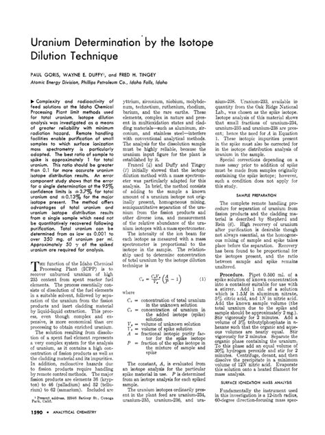 Uranium Determination By Isotope Dilution Technique Analytical Chemistry