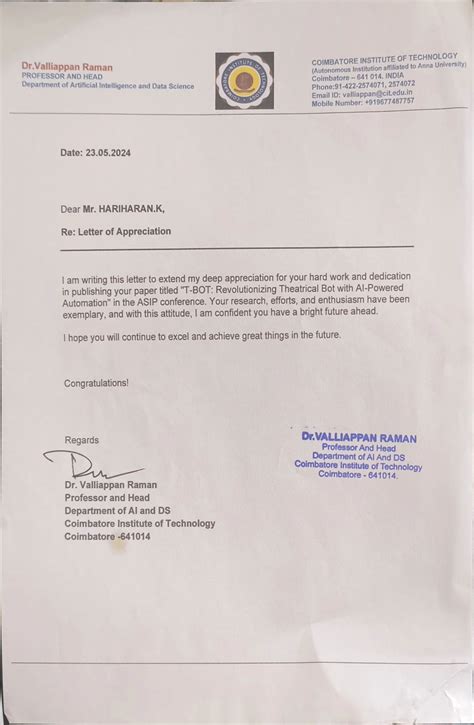 hari haran k on linkedin honored to receive appreciation from dr