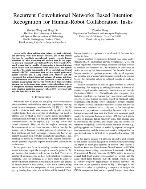 Pdf Recurrent Convolutional Networks Based Intention Recognition For Human Robot Collaboration