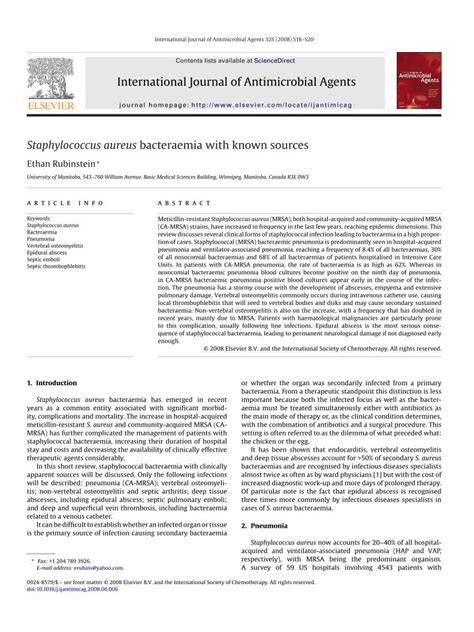 Pdf Staphylococcus Aureus Bacteraemia With Known Sources Dokumentips