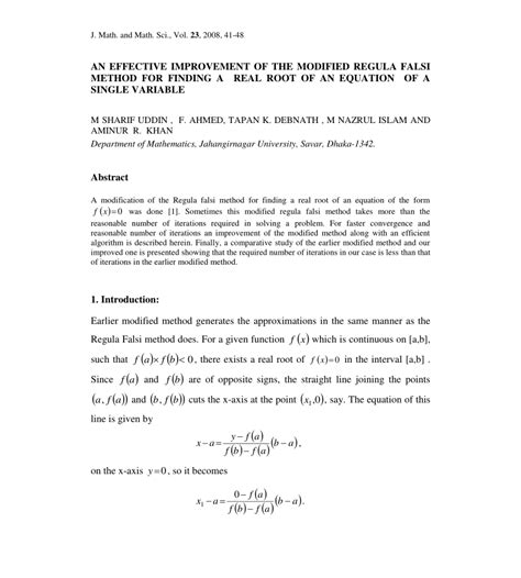 Pdf An Effective Improvement Of The Modified Regula Falsi Method For Finding A Real Root Of An