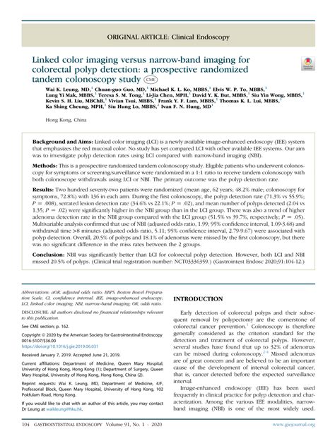 Pdf Linked Color Imaging Versus Narrow Band Imaging For Colorectal
