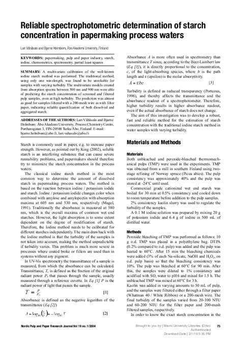 Pdf Reliable Spectrophotometric Determination Of Starch Concentration
