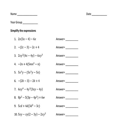 Printable Simplify Using Distributive Property Worksheet Free