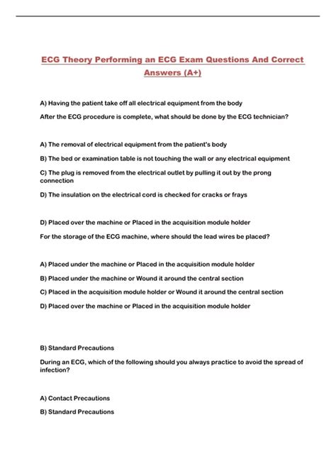 Ecg Theory Performing An Ecg Exam Questions And Correct Answers A