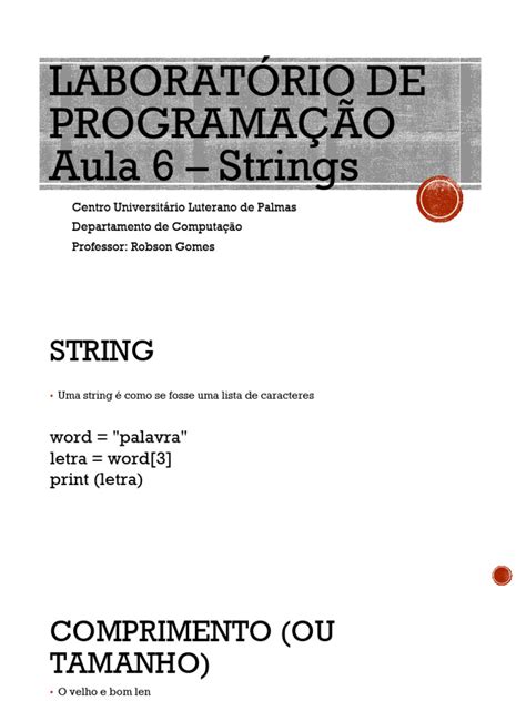 Ap2 Aula 6 Manipulação De Strings Pdf Caixa Alta E Caixa Baixa