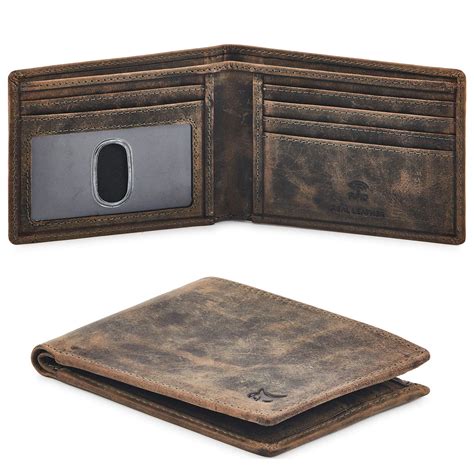 Real Leather Mens Bifold Wallet Rfid Blocking Slim