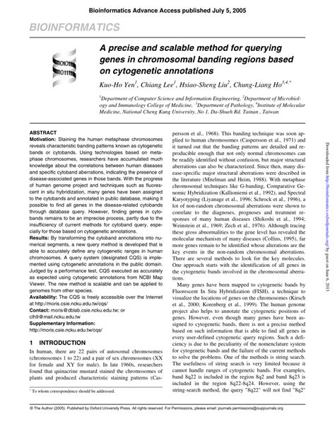 Pdf A Precise And Scalable Method For Querying Genes In Chromosomal Banding Regions Based On