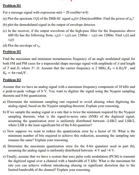 Problem D1 For A Message Signal With Expression