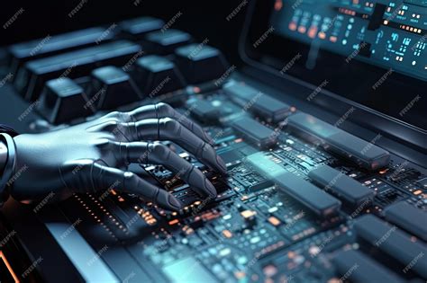 premium ai image generative ai illustration of hands of robot typing