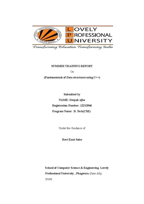 Report Dsa Summer Training Report On Fundamentals Of Data Structures