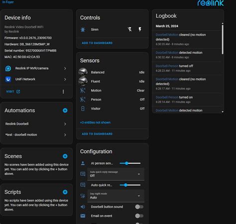 Reolink Doorbell Sensors Not Working Configuration Home Assistant