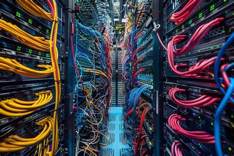 Premium Photo A Server Room With Rows Of Servers And Cables Illustrating Cloud Computing