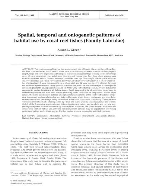Pdf Spatial Temporal And Ontogenetic Patterns Of Habitat Use By