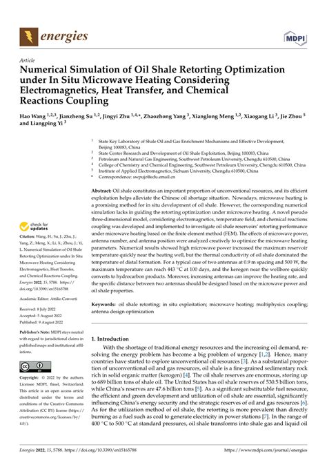 Pdf Numerical Simulation Of Oil Shale Retorting Optimization Under In Situ Microwave Heating