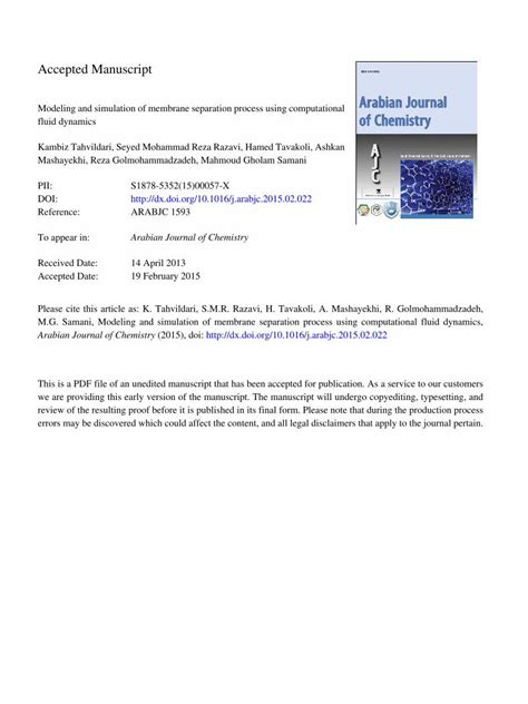 Pdf Modeling And Simulation Of Membrane Separation Process Using
