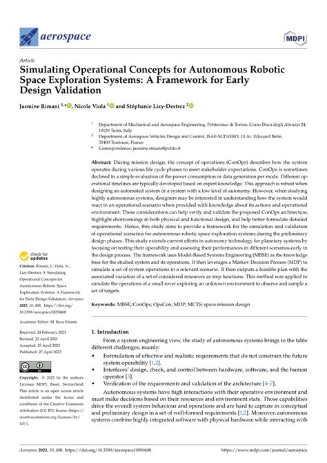 Pdf Simulating Operational Concepts For Autonomous Robotic Space Exploration Systems A