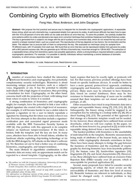 Combining Crypto With Biometrics Effectively Pdf Biometrics