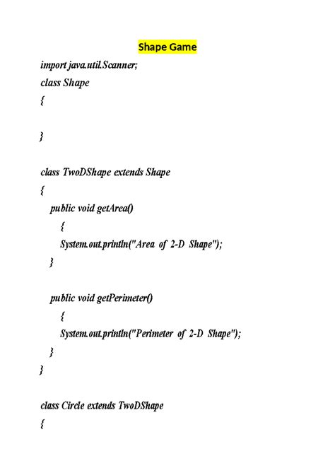 Shape Game 2 Project Shape Game Import Javautil Class Shape Class Twodshape Extends