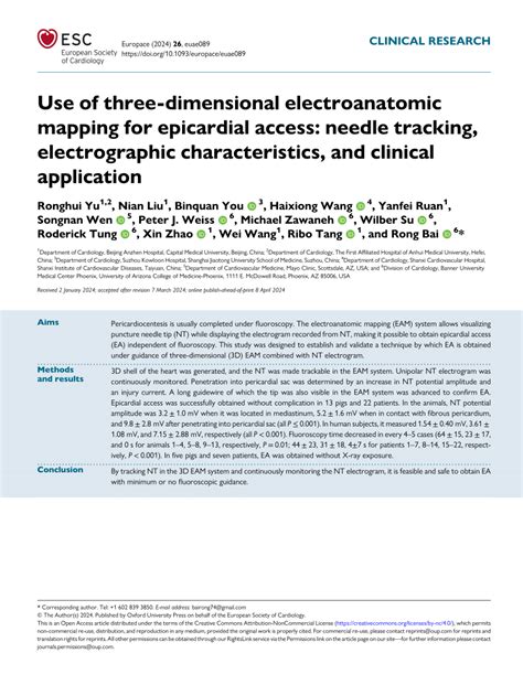 Pdf Use Of Three Dimensional Electroanatomic Mapping For Epicardial Access Needle Tracking