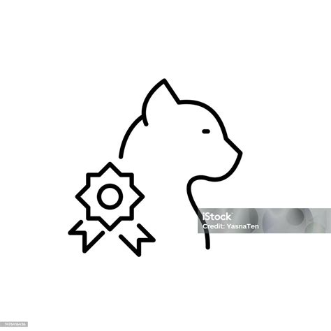 수상 경력에 빛나는 고양이 상품이있는 고양이 프로필 픽셀 완벽 편집 가능한 획 아이콘 Championship에 대한 스톡 벡터 아트 및 기타 이미지