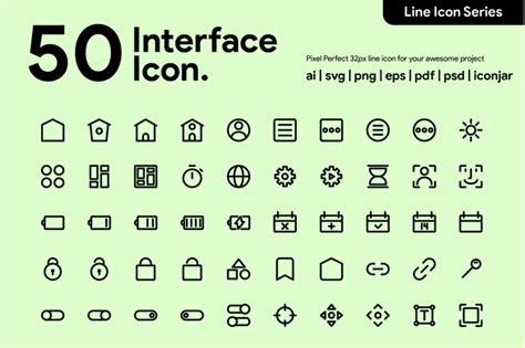 50 Interface Essential Icon Line By Kawalanicon Thehungryjpeg