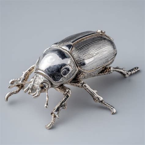Intricate Silver Scarab Beetle Sculpture A Stunning Metal Art Piece For