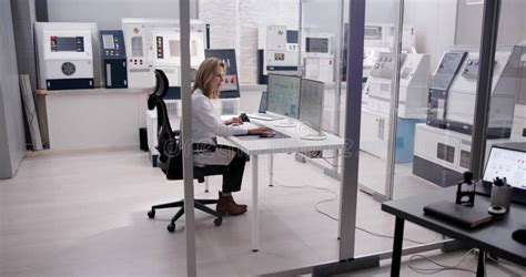 Industrial Automation Engineer Girl Operating Computer Software Stock