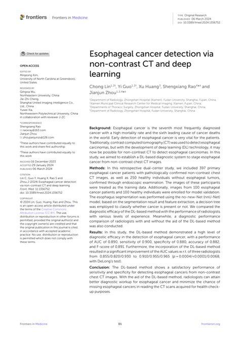 Pdf Esophageal Cancer Detection Via Non Contrast Ct And Deep Learning