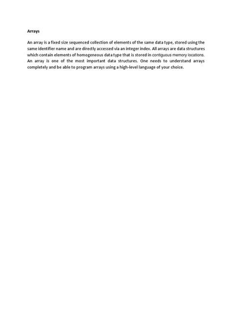 Arrays Contiguous Memory Locations Pdf
