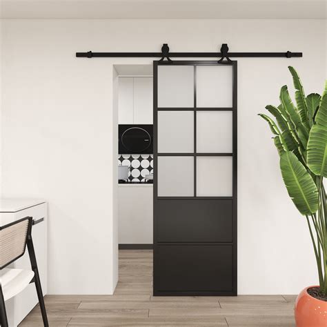 Win Stellar Porte De Grange Coulissante En Aluminium Et Verre 36 Po X 84 Po Avec Quincaillerie D