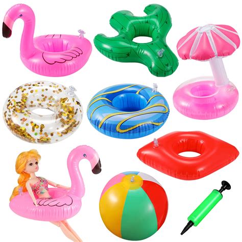 Chengu 6 Pcs Pool Floaties For Girl Dolls Swim Accessories Set Swimming Pool Floaties Party Ring