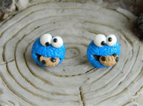 Cookie Monster Ear Rings So Cute Aretes De Porcelana Fria