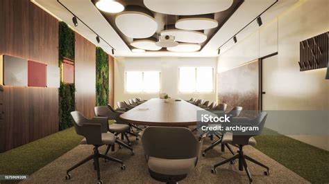 인테리어 디자인 사무실의 컴퓨터 생성 이미지입니다 이사회 회의실 건축 시각화 3d 렌더링 스톡 사진 0명에 대한 스톡 사진 및 기타 이미지 Istock