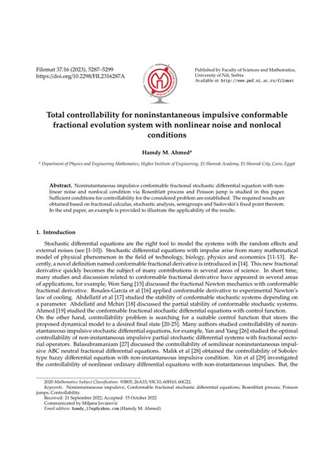 Pdf Total Controllability For Noninstantaneous Impulsive Conformable Fractional Evolution