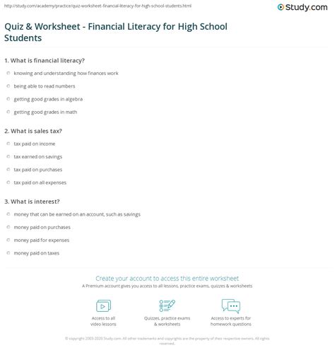 Learning Worksheets For High School