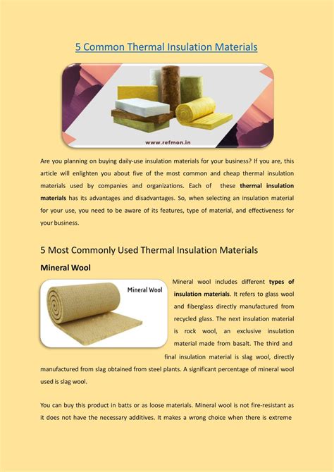 Ppt 5 Common Thermal Insulation Materials Explain Types Of Insulation Powerpoint Presentation