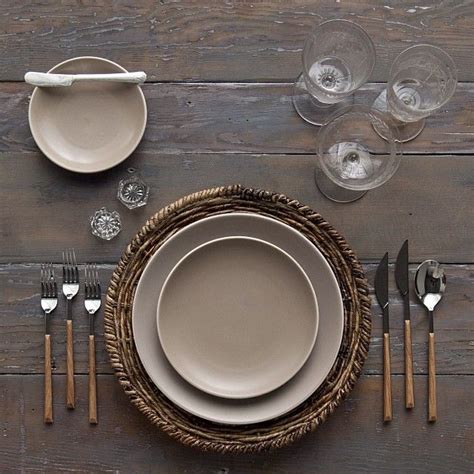 Our Natural Woven Chargers Teak Flatware French Grey Heath Ceramics