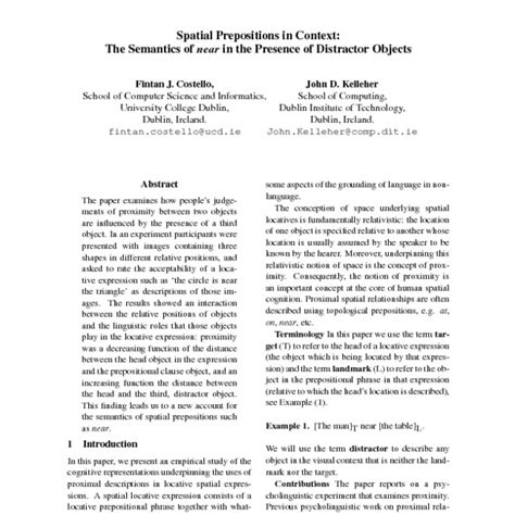 Spatial Prepositions In Context The Semantics Of Near In The Presence