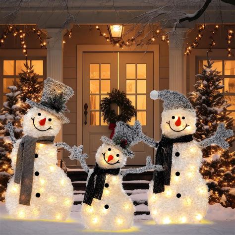 Lenwen 3 Pcs 30 Inch Pre Lit Christmas Snowman Yard Decoration 2d Light