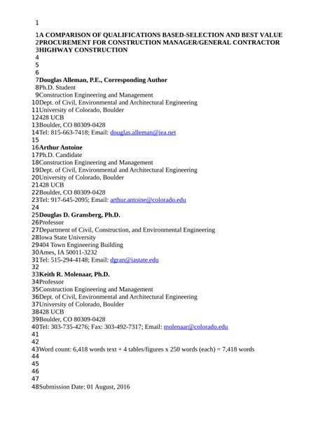 Pdf Comparison Of Qualifications Based Selection And Best Value