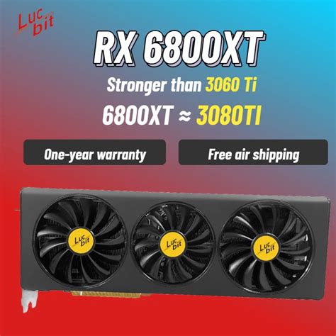 Lucbit 오리지널 그래픽 카드 Rx 6800 Xt 컴퓨터 Rtx 3080 Ti 게임용 Gpu보다 우수한 256 비트 8 8 핀 Rx 6800xt 16gb