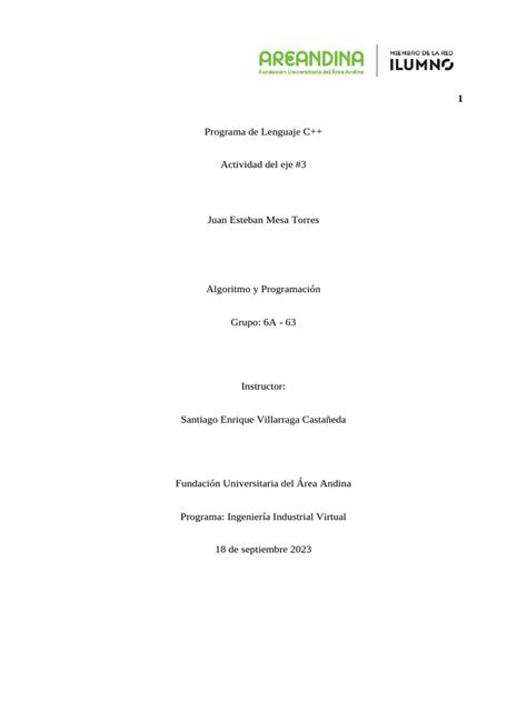 Actividad Eje 3 Programa De Lenguaje C Juan Esteban Mesa Pdf C Programación De